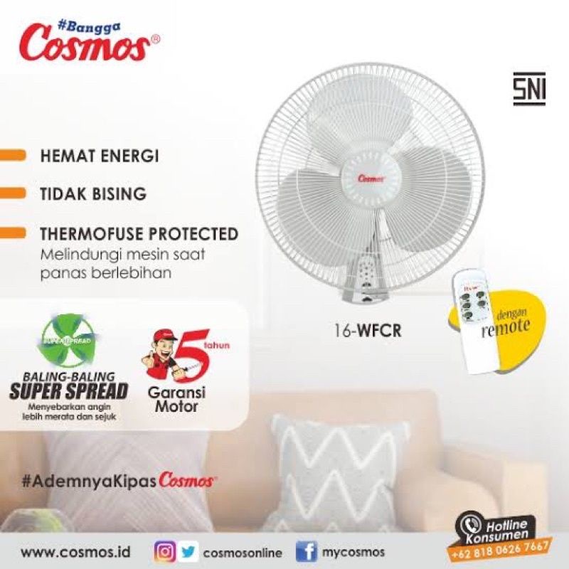 Jual Kipas angin dinding cosmos 16 inch pakai remote/kipas angin Cosmos ...