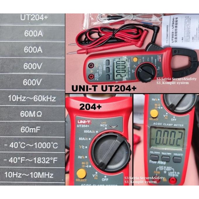 Jual UNI-T UT204+ tang ampere clamp True RMS UT 204+ ac 204 + dc ...