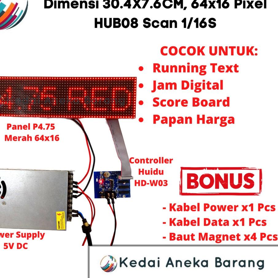 Jual Panel Module Modul LED P4.75 F3.75 64x16 Running Text SMD Red Merah Indoor Dot Matrix ...