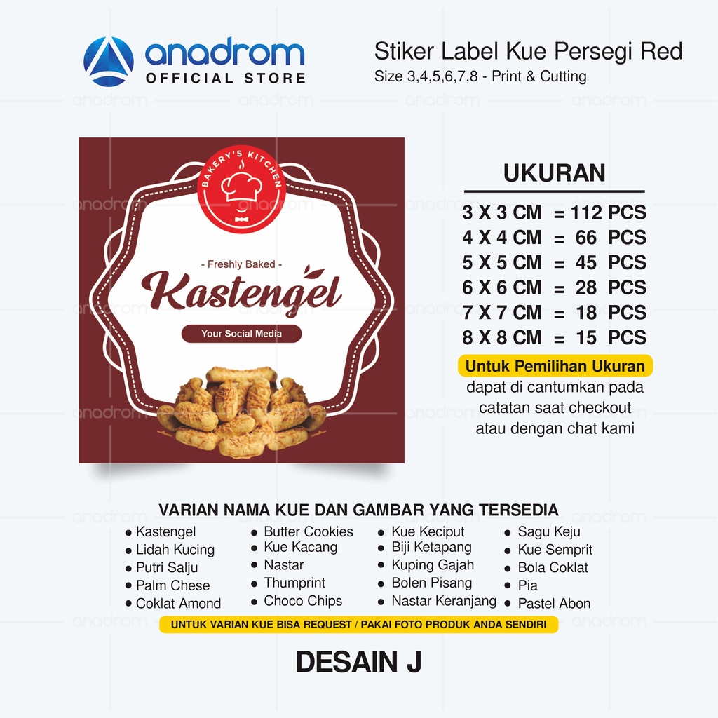 Jual Stiker Label Kue Persegi Red | Sticker Label Kue Kering | Anadrom ...