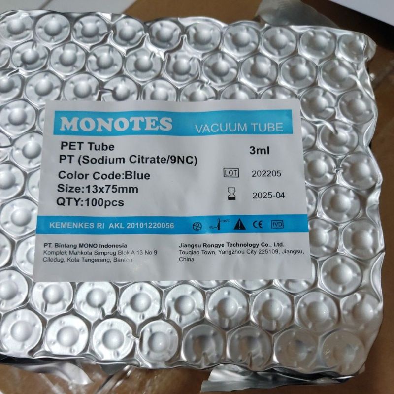 Jual MONOTES VACUUM TUBE TABUNG REAKSI PET PT SODIUM CITRATE SITRAT/9NC ...