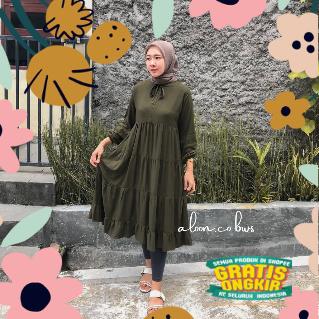 Jual Midi Dress Rempel Susun Rayon Premium - Tunik Wanita Rempel Susun ...