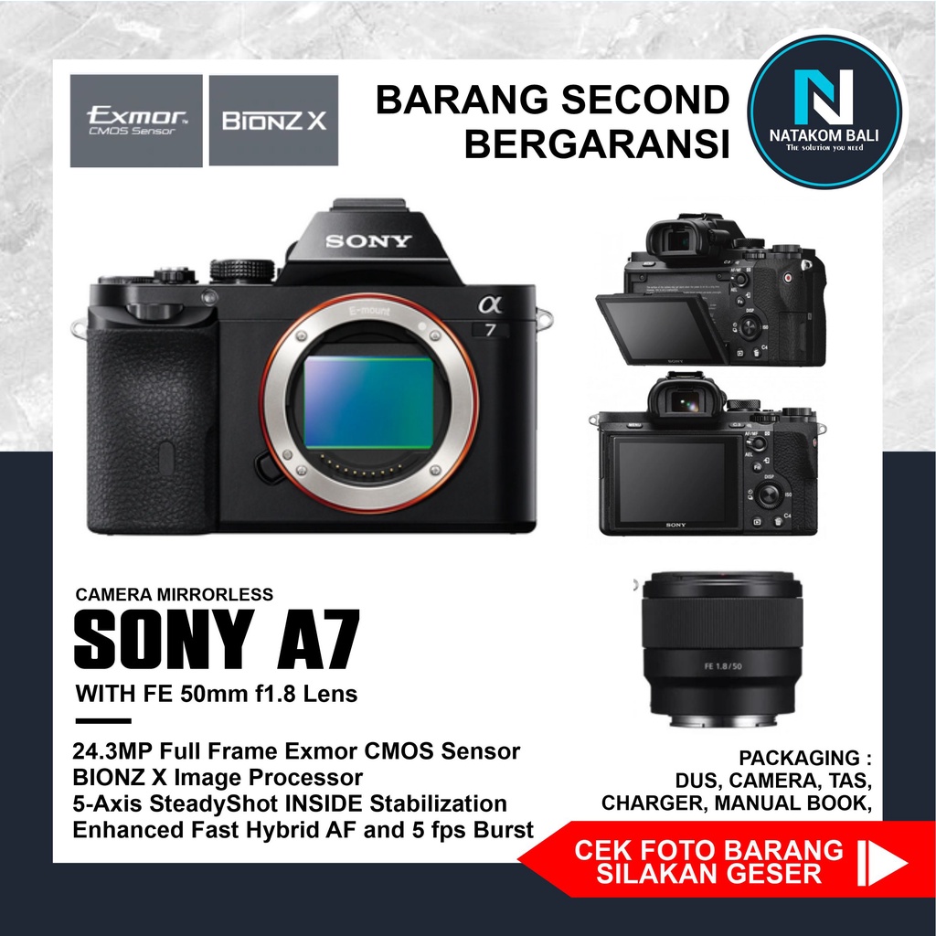 Jual KAMERA MICROLESS SONY A7 + FE 50MM F1.8 LENS CLASSIC MURAH | Shopee Indonesia