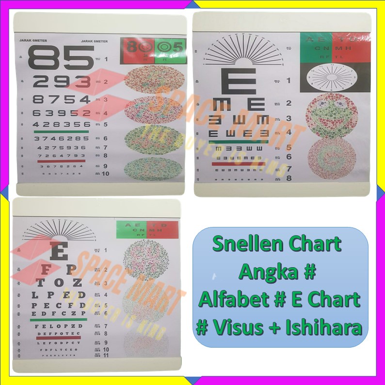 Jual Snellen Chart Premium Ishihara Alfabet Snellen Angka E Chart Visus ...