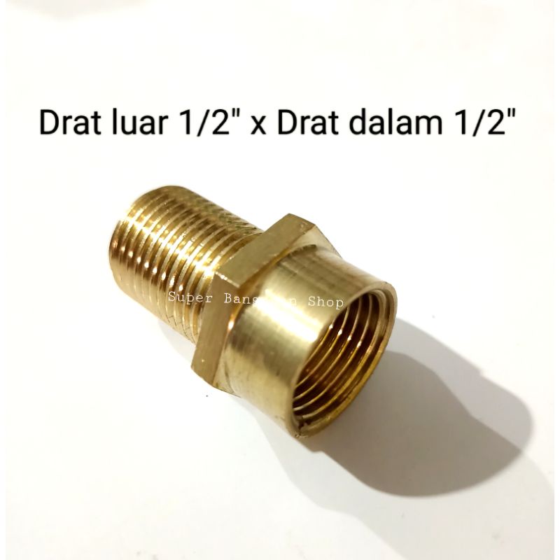 Jual Neple sok sambung kran kuningan drat panjang 1/2" inchi / DL 1/2" x DD 1/2" / Sok drat luar ...