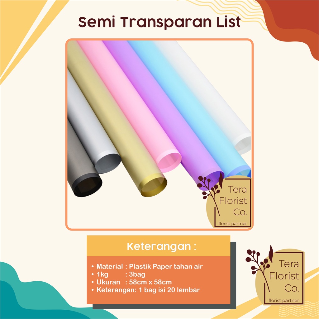 Jual 20 Lembar Cellophane Semi Transparan List Kertas Bunga Flower ...