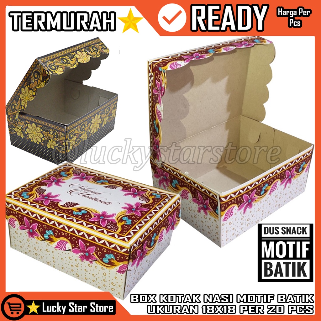 Jual BOX NASI KOTAK UKURAN 18X18 CM ISI 20 PCS LEMBAR BIJI MOTIF BATIK ...
