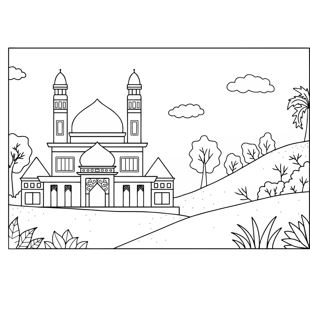 Jual Gambar Mewarnai ~ ISLAMI MASJID / Seketsa Lukis / Drawing Sketch ...