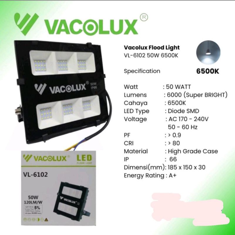 Jual VACOLUX VL-6102 Lampu Sorot 50watt LED 220Volt Floodlight Vacolux ...