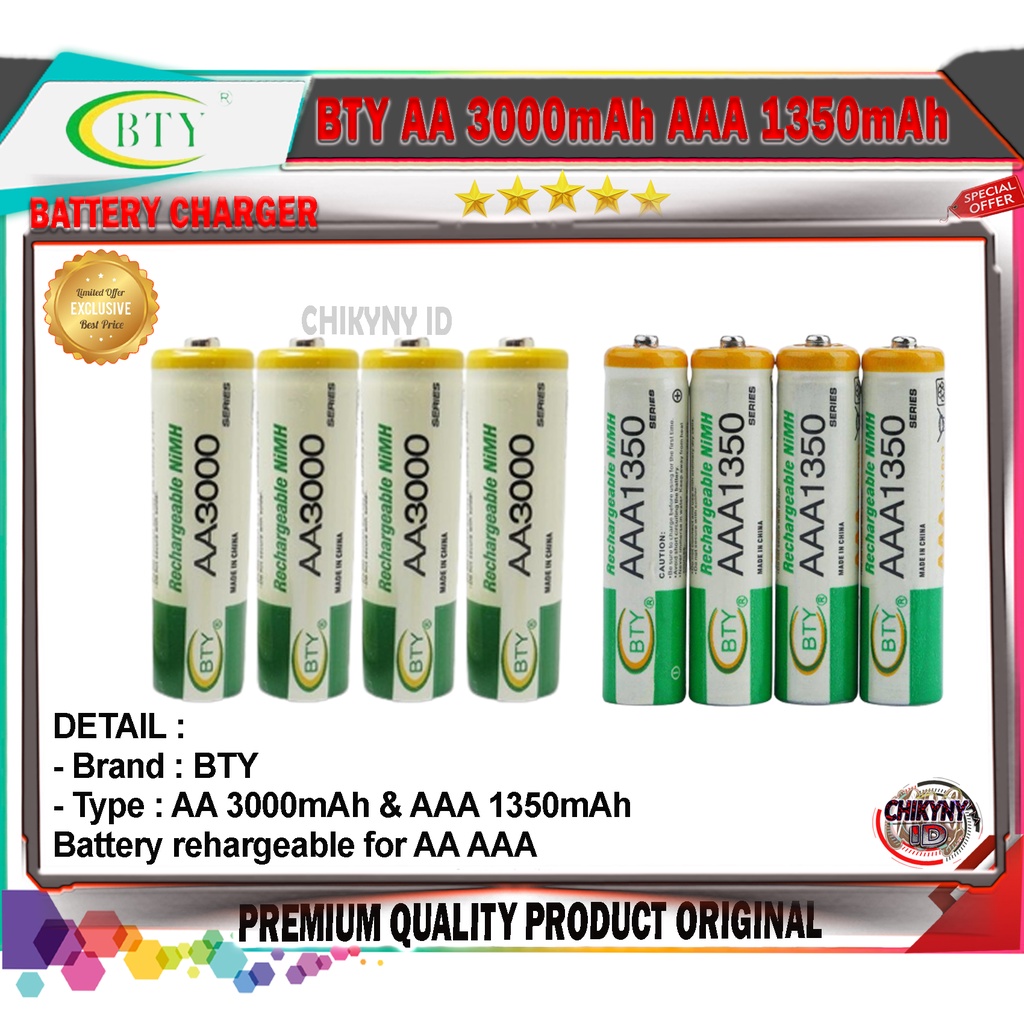 Jual BATTERY BTY AA 3000mAh AAA 1350mAh 1.2V RECHARGEABLE CHARGER ...