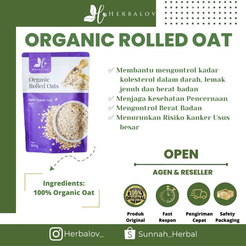 Jual Rolled Oat Organik Herbalov / Organic Rolled Oat Biji Gandum ...