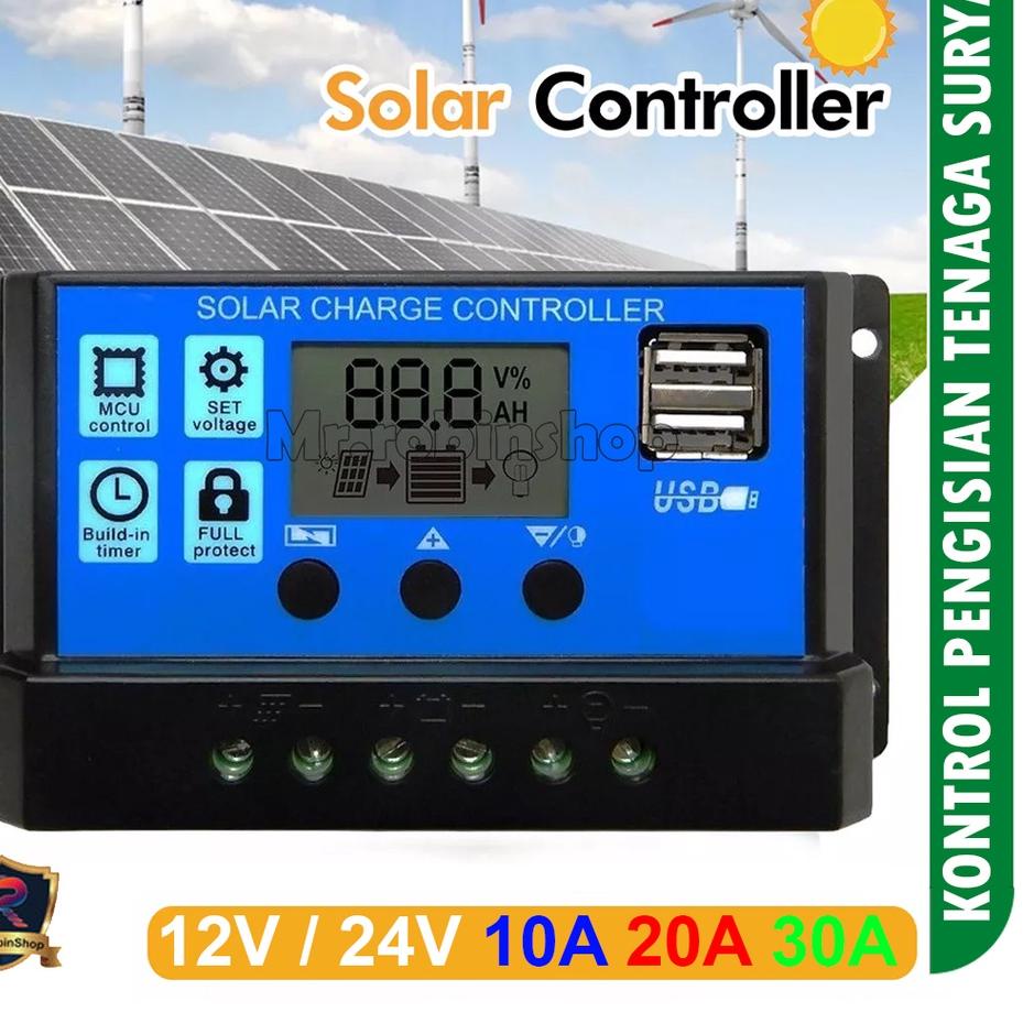 Jual New Promo Solar Charge Controller LCD LED Display Solar PWM 12V/24V 10A 20A 30A USB Panel ...