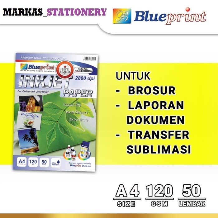Jual Kertas Matte , Inkjet Photo Paper BLUEPRINT A4 120 gsm - Isi 50 ...