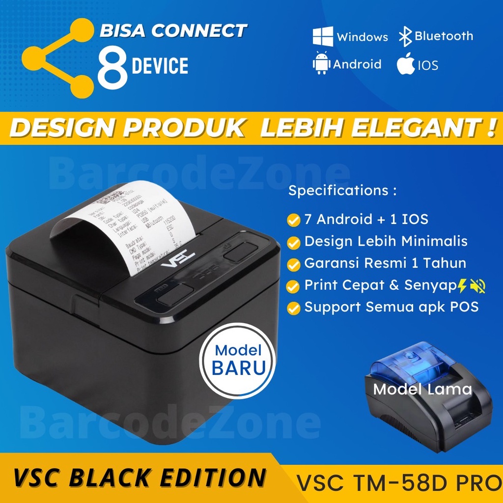 Jual Mini Printer Thermal Bluetooth VSC TM-58D PRO 58mm RPP02 - Printer ...