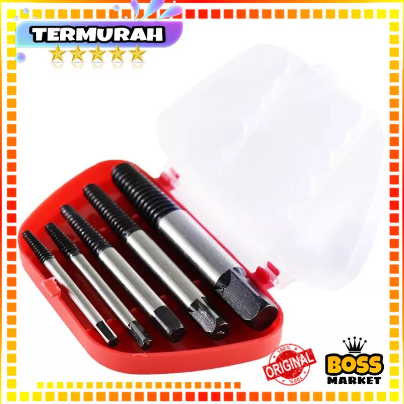 Jual Set Mata Bor Extractor Broken Screw Remover 5 in 1 Alat Pembuka ...