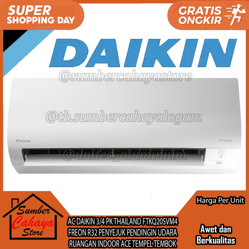 Jual AC DAIKIN 3/4 PK THAILAND FTKQ20SVM4 INVERTER FREON R32 STANDARD ...