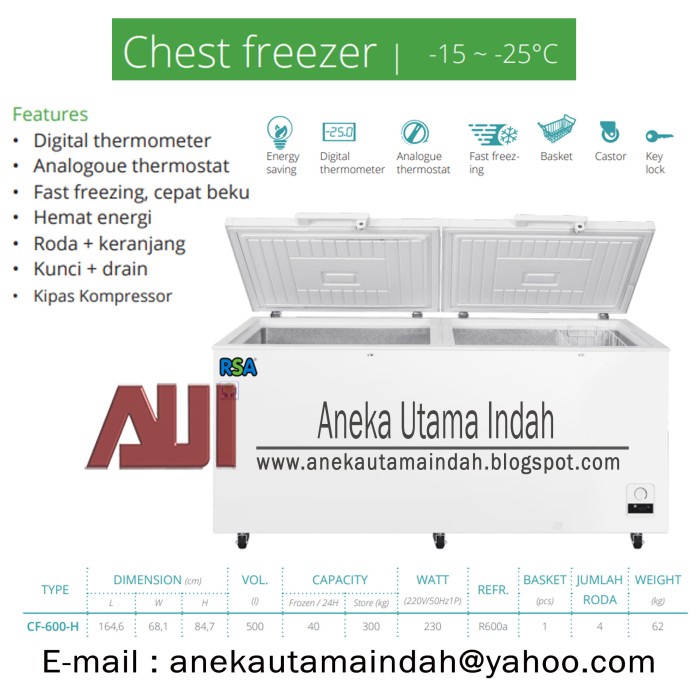 Jual RSA CF-600 CHEST FREEZER 600 LT LITER / FREEZER BOX RSA CF600 / CF ...