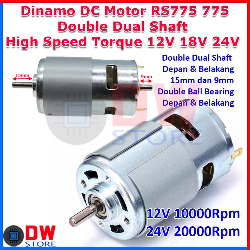 Jual Dinamo DC Motor RS-775 775 Double Dual Shaft High Speed Torque 12V 24V Double Ball Bearing ...