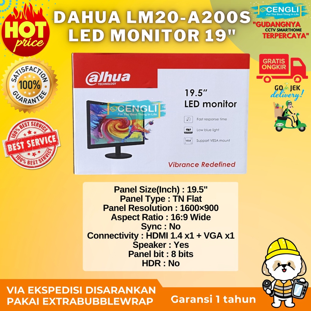 Jual MONITOR DAHUA LED 19.5" DHI-LM20-A200S HDMI VGA SPEAKER | Shopee ...