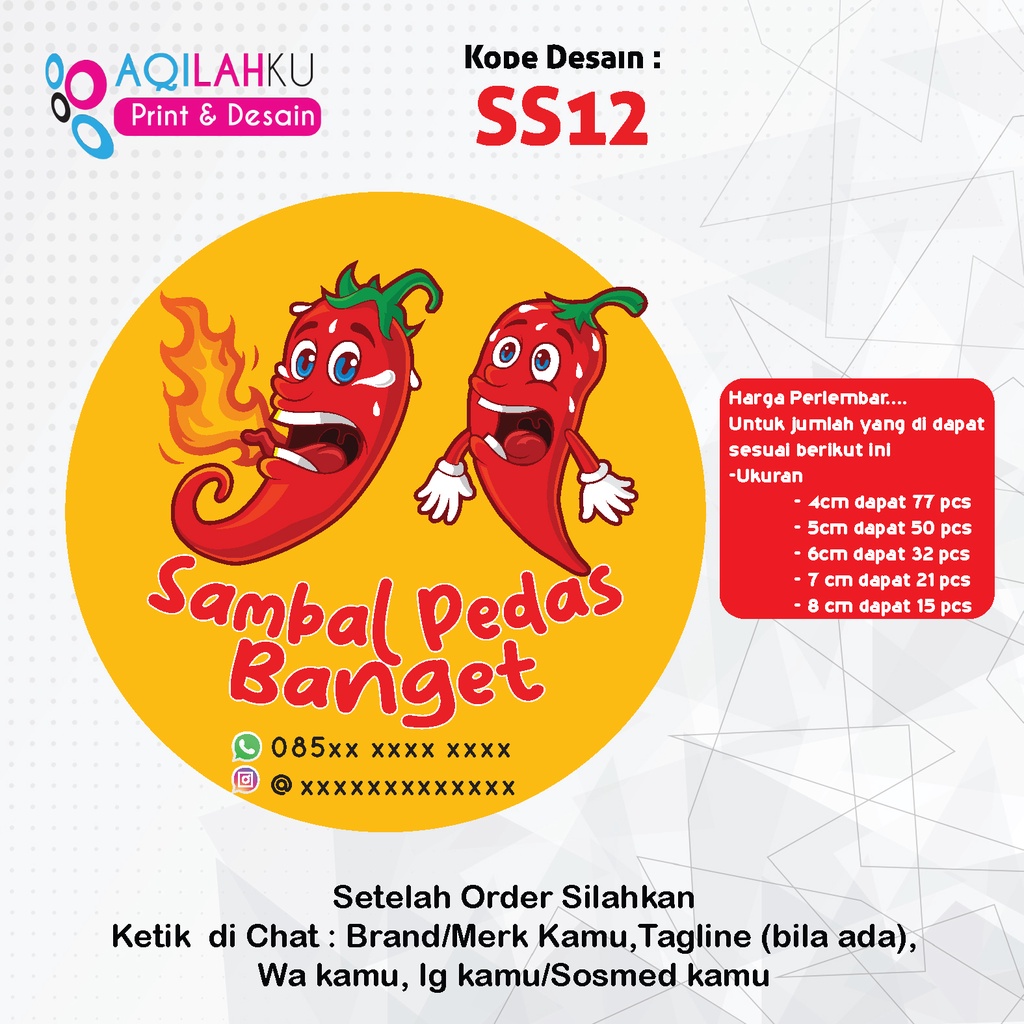 Jual [Isi 15-77 Pcs] Stiker Sambal | Sticker Label kemasan Botol | Free ...
