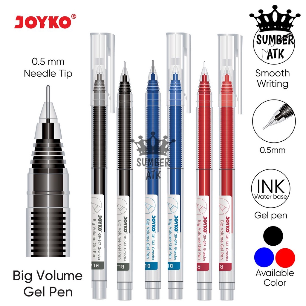 Jual Gel Pen Pulpen Pena Joyko GP-347 Grandez HITAM BIRU MERAH 0.5 mm ...