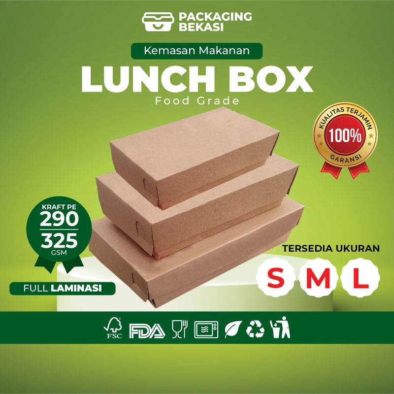 Jual Paper Lunch Box S,M,L/ Kotak Makanan Coklat Polos/ Lunch Box Selip ...