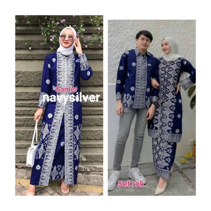 Jual setelan songket navy silver/baju couple/baju songket plg | Shopee ...