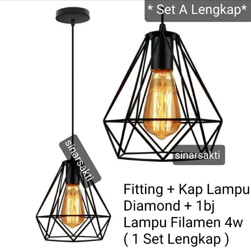 Jual Kap Lampu Gantung Besi Cafe Hias Vintage Fitting Plafon E27 ...