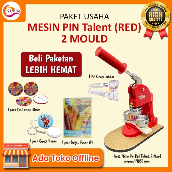 Jual Paket Usaha Mesin Press Pin RED Talent Ori 2 Moulding (44 & 58 MM ...