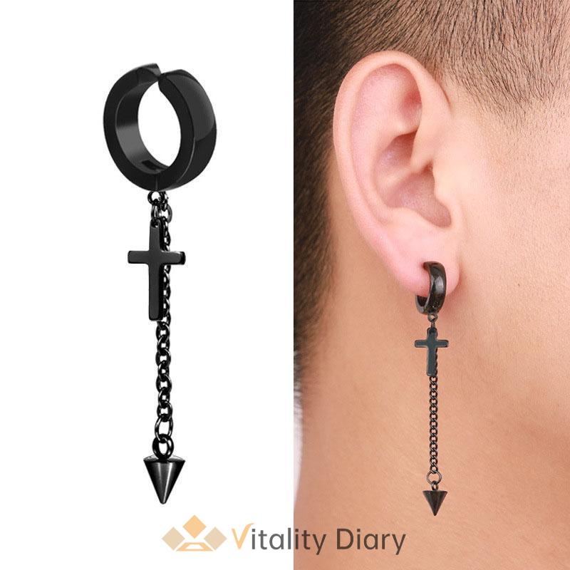 Jual 【COD ️】1 Pc Anting Salib Jepit Anting Pria Cowok Jepit Tindik Fake ...