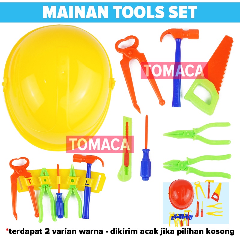 Jual Mainan Anak Tools Set Alat Pertukangan Perkakas Palu Gergaji Helm ...
