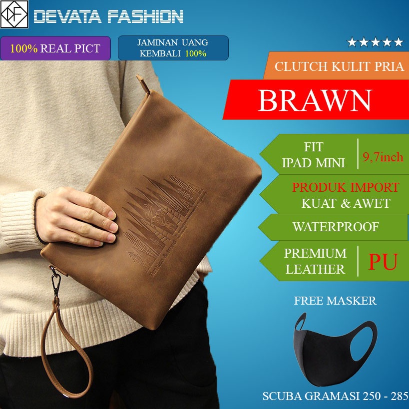 Jual CLUTCH TAS TANGAN HANDBAG BRAWN PRIA COWOK KULIT PU LEATHER MOTIF ...