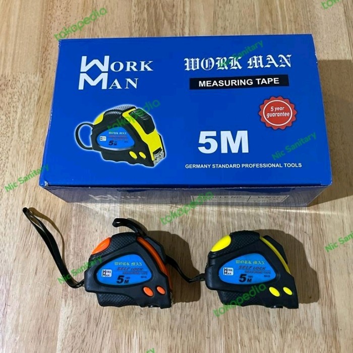 Jual Meteran karet auto stop WORKMAN 5 mtr meteran auto lock model ONI 5m | Shopee Indonesia