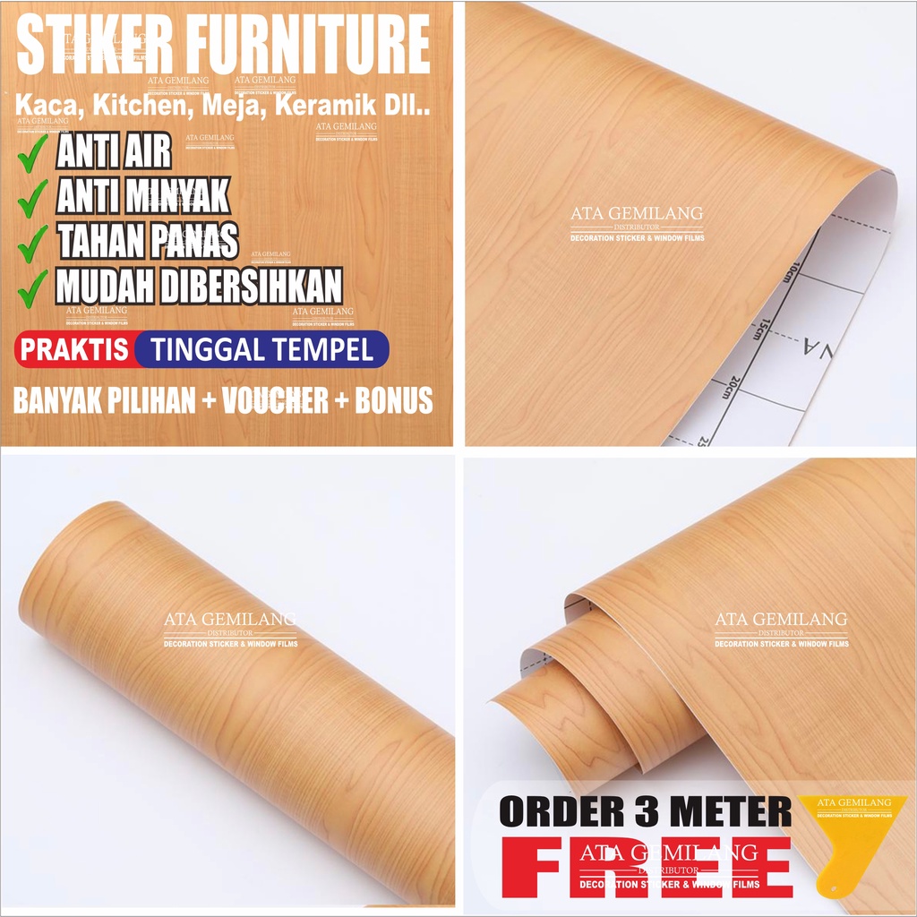 Jual Stiker Meja Kayu Wallpaper Dinding Dapur Lebar 122Cm/Stiker Pintu ...