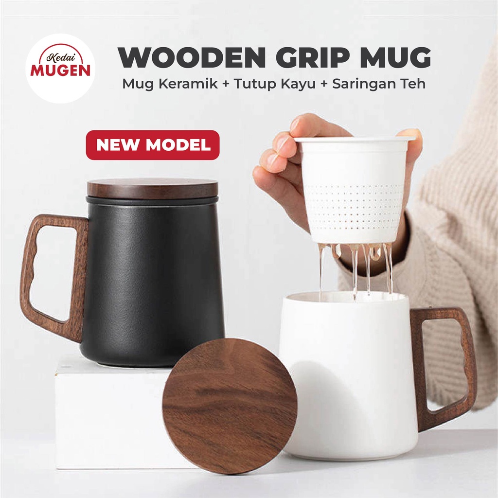 Jual Classic Tea Infuser Mug dengan Wooden Grip & Lid | Gelas Teh ...