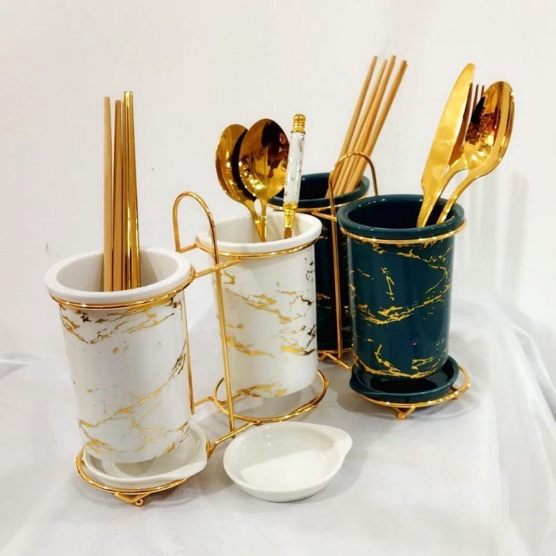 Jual Kingsbakeware Rak Tempat Sendok Garpu Marble Keramik / Tempat ...