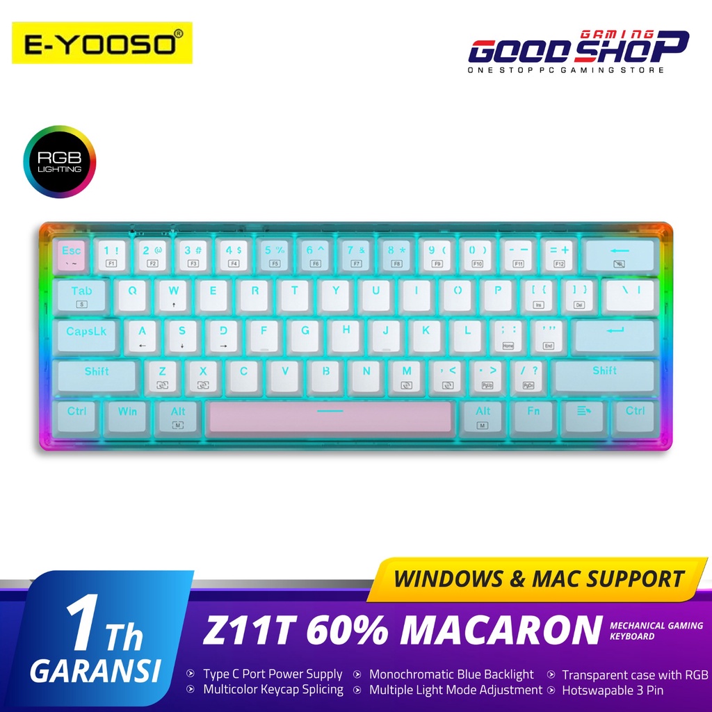 Jual E-YOOSO HOTSWAP MECHANICAL GAMING KEYBOARD 60% MACARON COLOR - Z ...