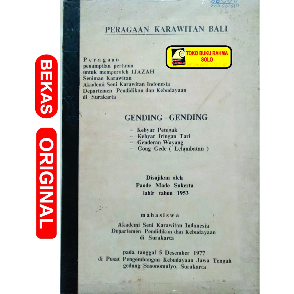 Jual Peragaan Karawitan Bali Gendinng-gendhing kebyar Petegak Kebyar ...