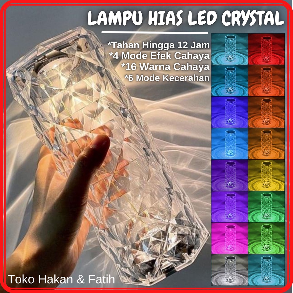 Jual Lampu Meja LED Mawar Kristal Berlian Sentuh 16 Warna Bisa Isi ...