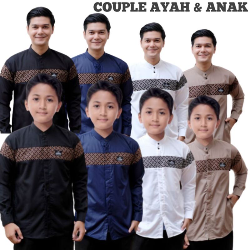 Jual Baju Koko Couple Ayah dan Anak Laki-laki Motif Batik Kobata Qynang Baju Koko Pria Dewasa ...