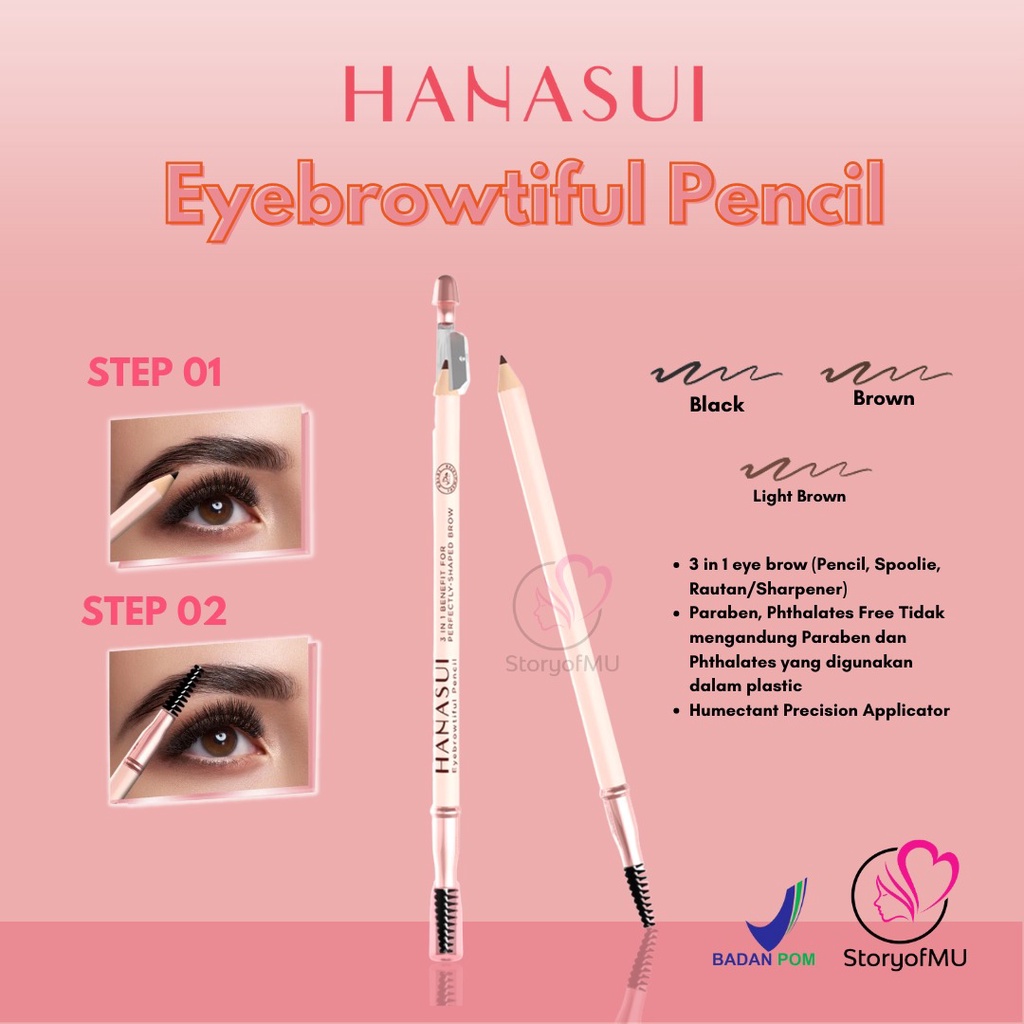 Jual HANASUI Eyebrowtiful Pencil 1.6gr | Brown Black Light Brown ...