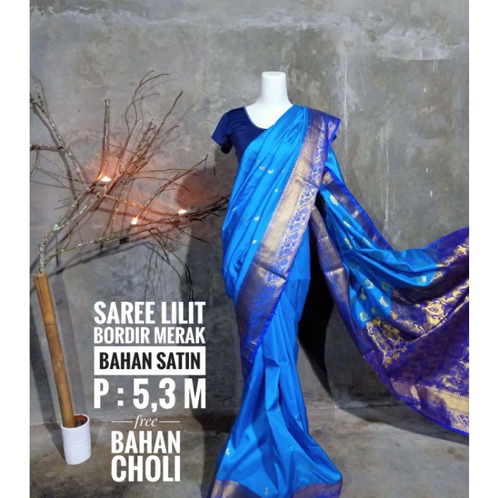 Jual Saree India Biru Songket Sutra | Shopee Indonesia