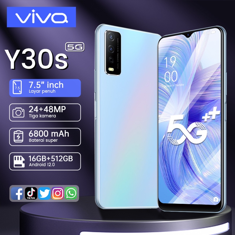 Jual Smartphone VIV0 Y30s full screen HD 6.8 inch handphone harga hp ...