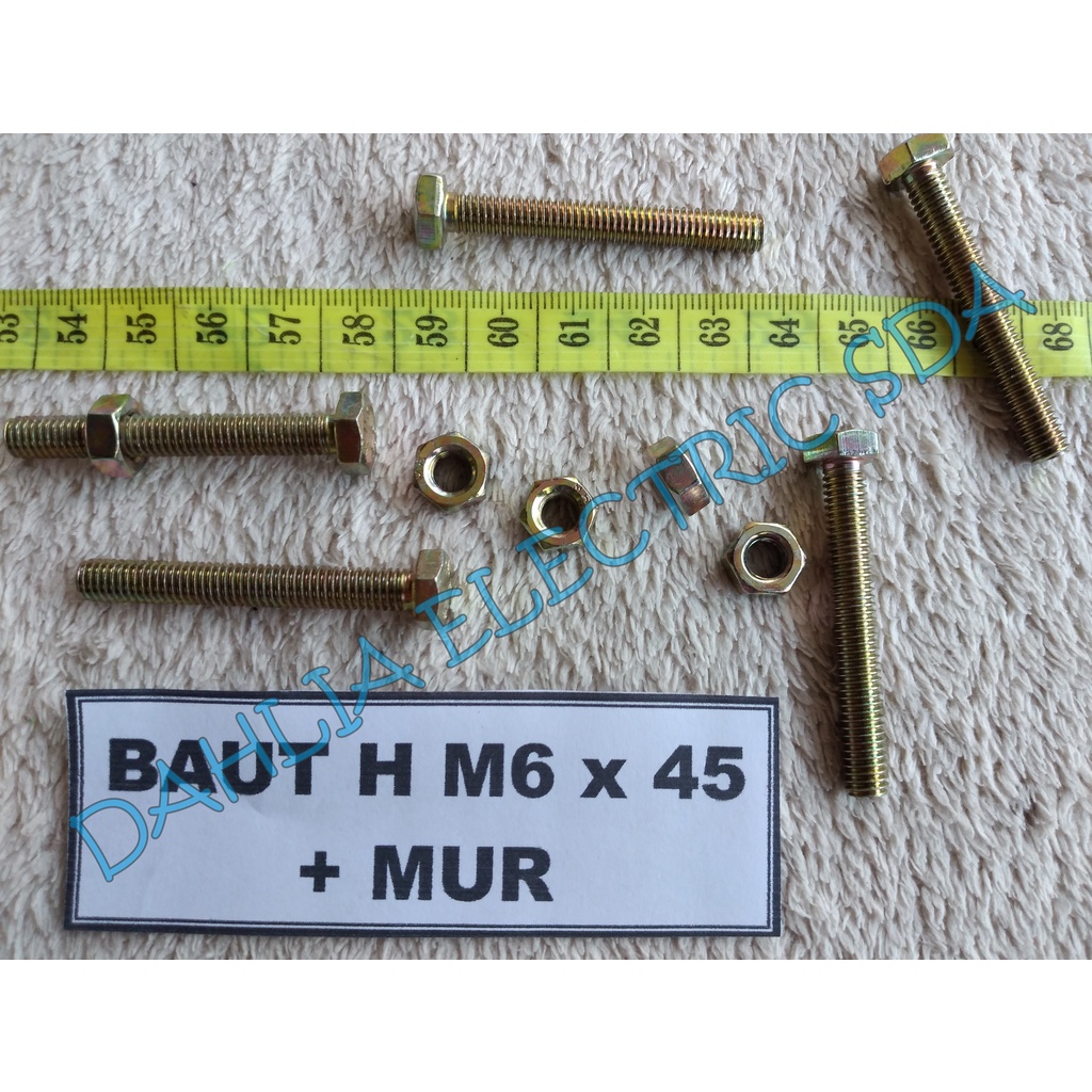 Jual BAUT H M6 x 45 + MUR (1 SET) | Shopee Indonesia