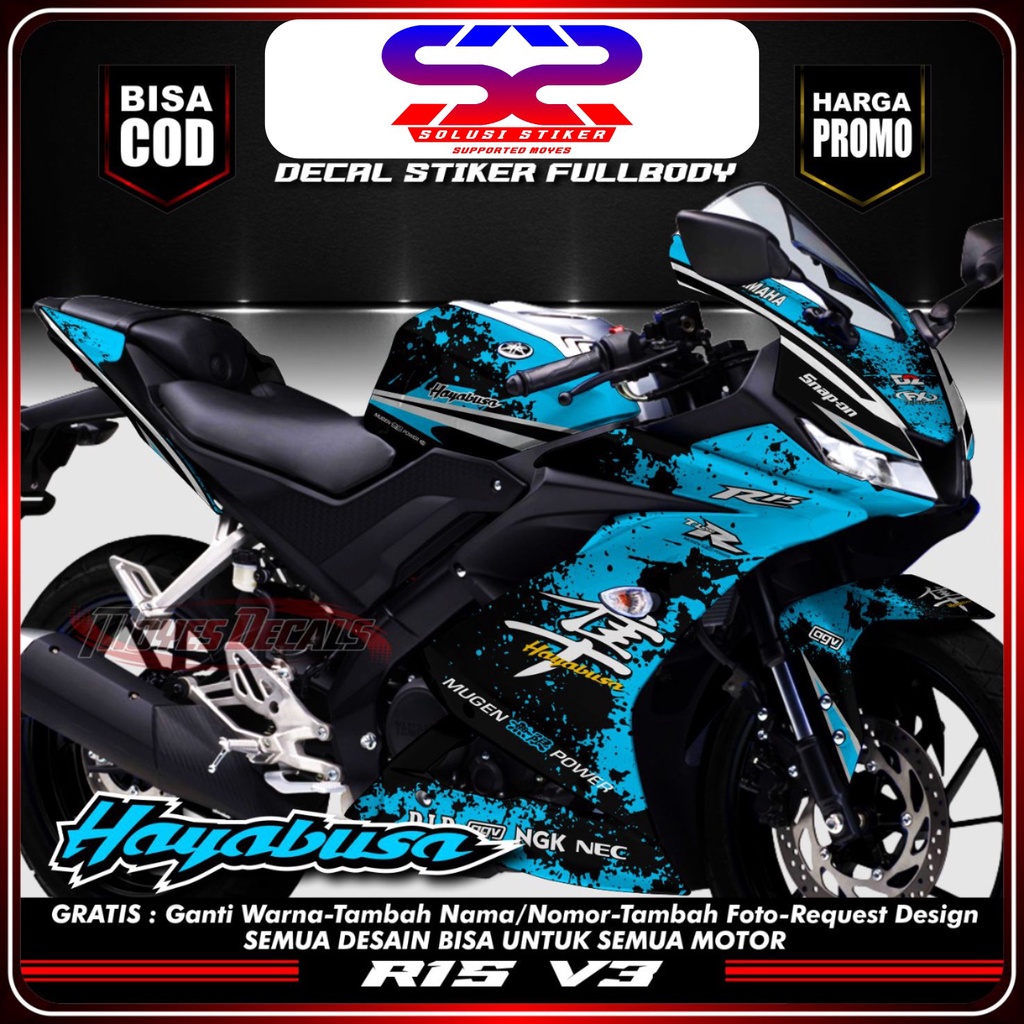 Jual Sticker Decal R15 V3 Sticker Yamaha R15 V3 Motif\hayabusa biru ...