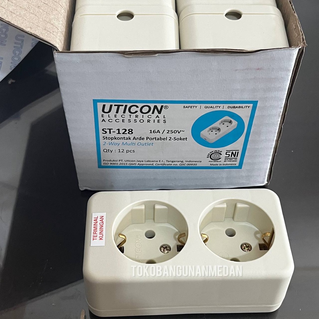 Jual UTICON - Stop kontak 2 Lubang Terminal Kuningan Colokan | Shopee Indonesia