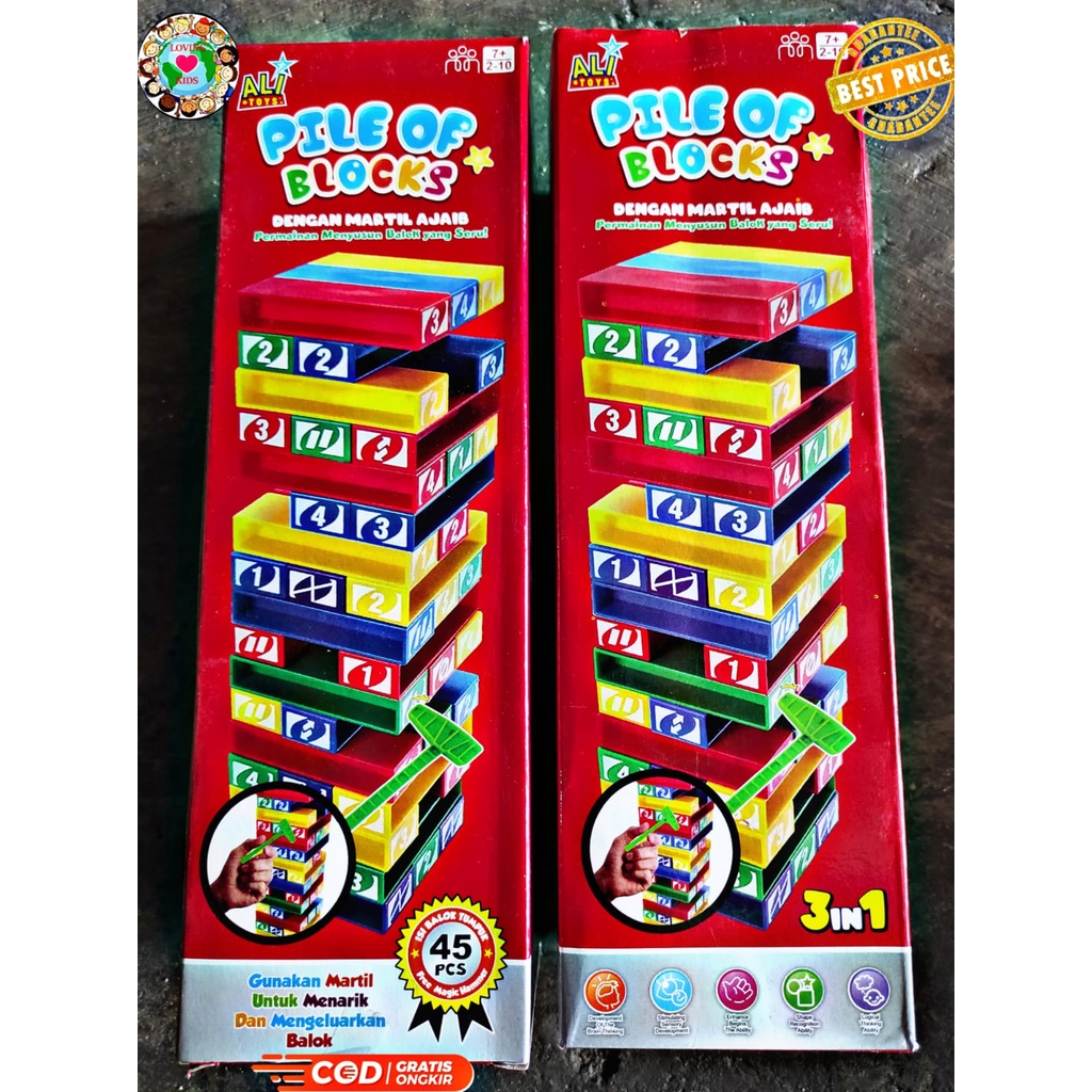 Jual Mainan edukasi anak balok susun pile of blocks uno 3in1 | Shopee ...