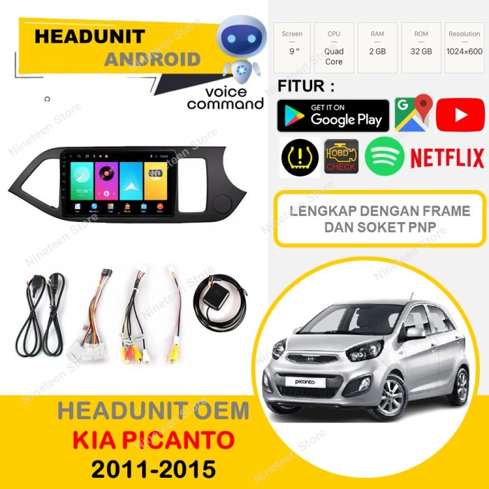 Jual Headunit Android Kia Picanto 9 Inch Set dengan Frame dan Soket PNP ...