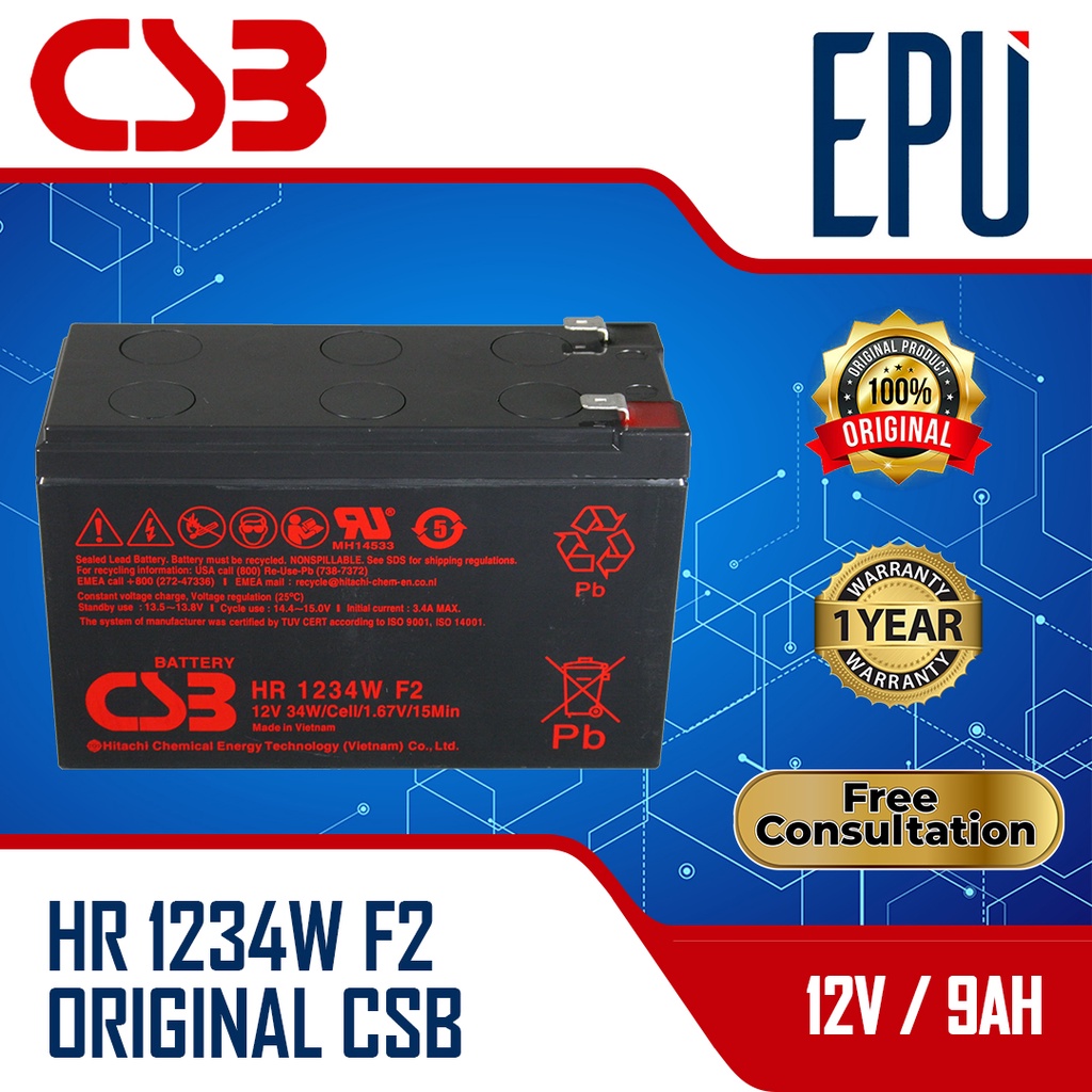 Jual Aki UPS CSB HR 1234 HR1234 Baterai UPS 12V 9AH Batere UPS 12V 34W ...