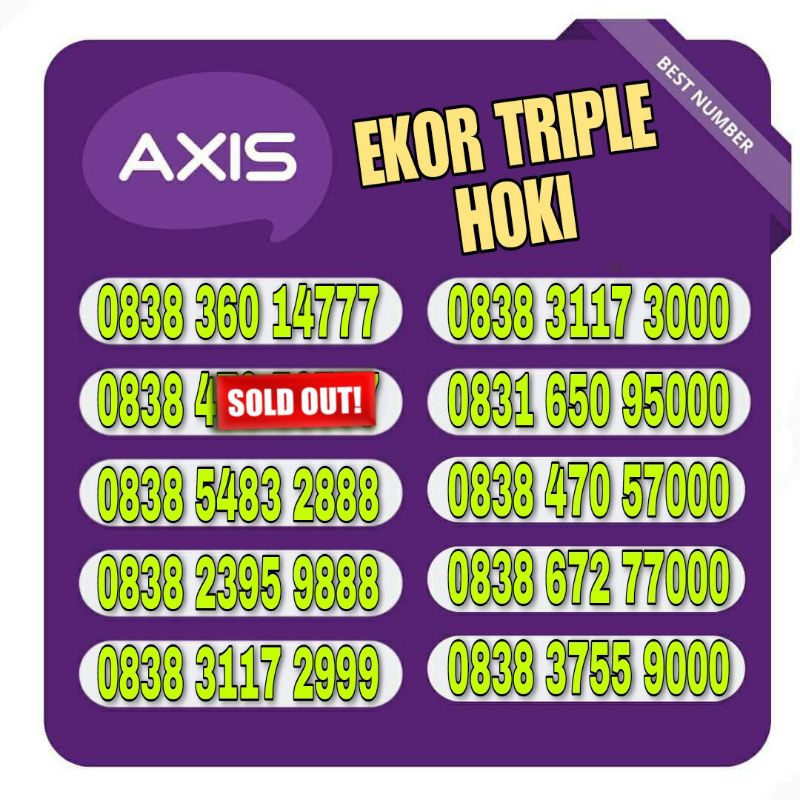 Jual Nomor cantik kartu Perdana Axis Ekor Triple Hoki Nomor cantik Axis ...